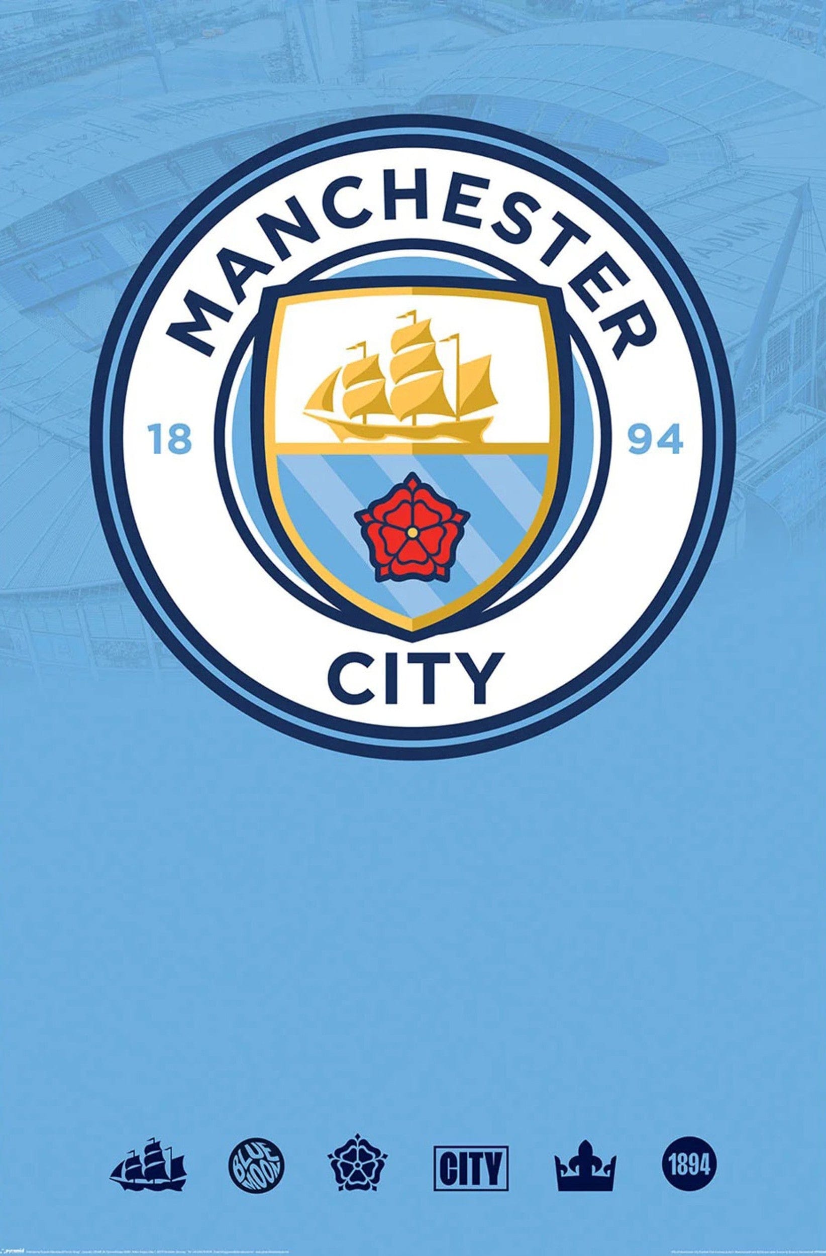 Manchester City Club Crest Poster 61x91,5cm | Yourdecoration